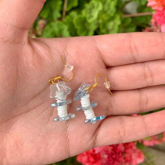 Iridescent Plum Flower Litub Shell Dangle Earrings | Etsy