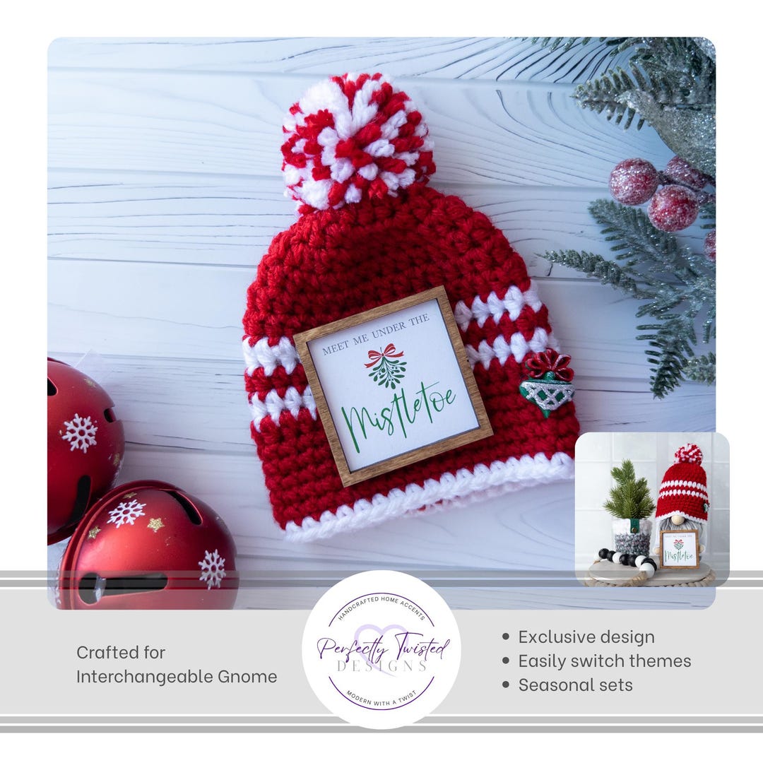 Meet Me Under the Mistletoe Gnome Hat & Sign Set, Christmas Accent ...
