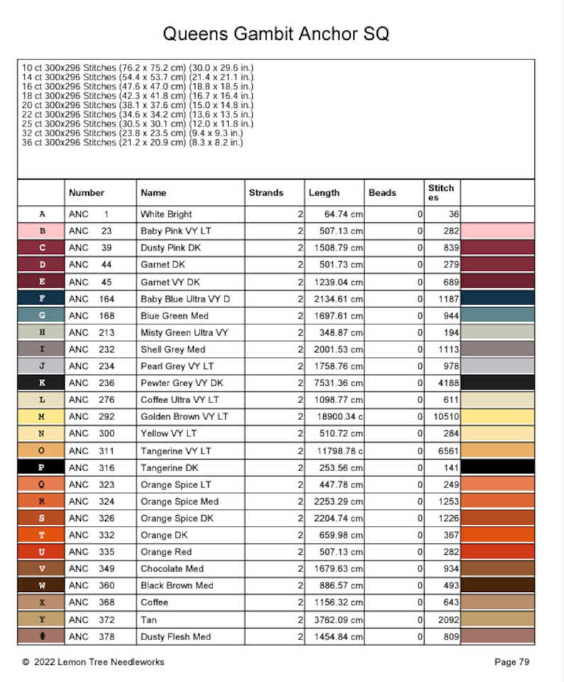 Queen's Gambit | Anchor Cross Stitch Pattern | Three Counted PDF Charts ...