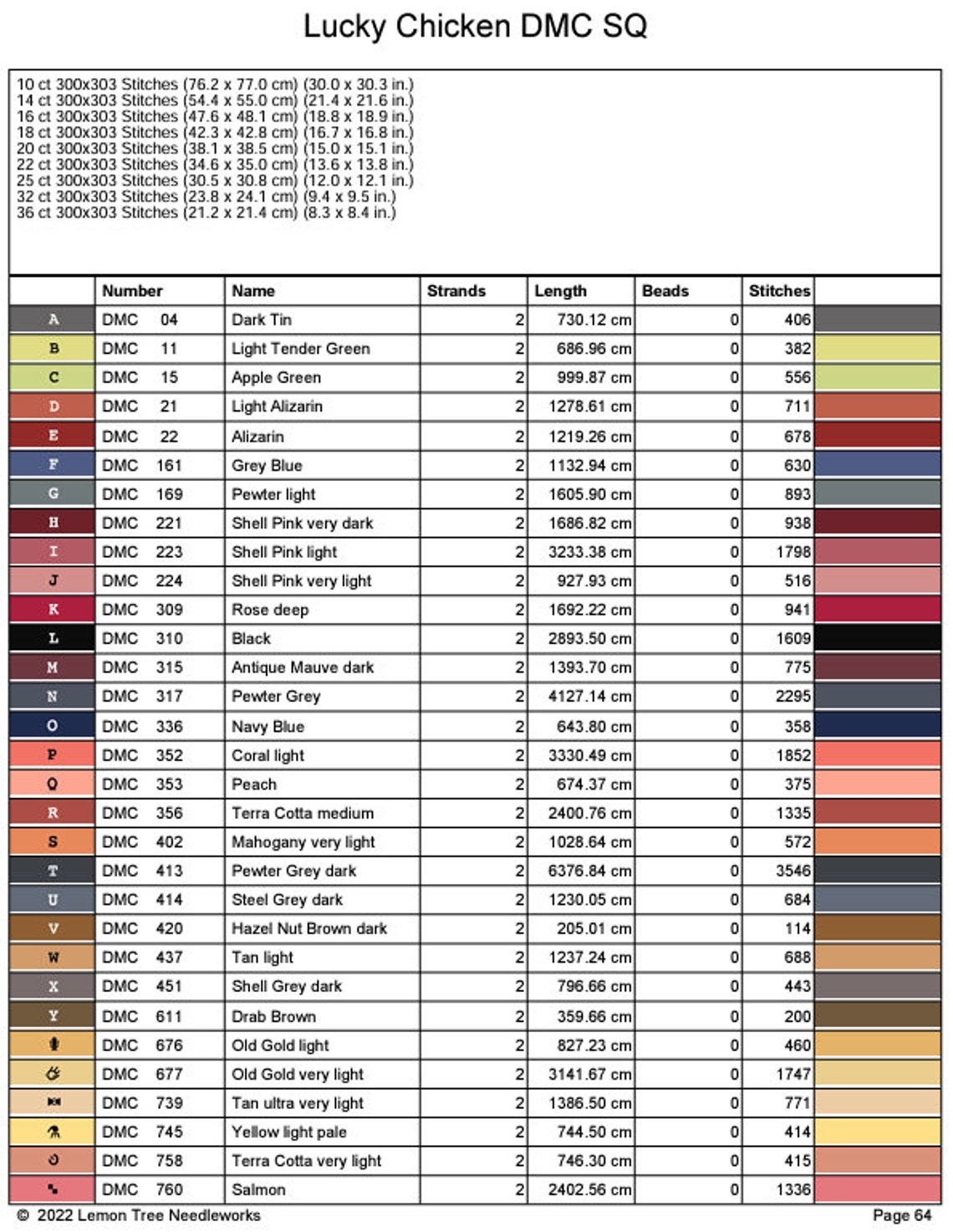 Lucky Chicken DMC Cross Stitch Pattern Three Counted PDF Charts in ...