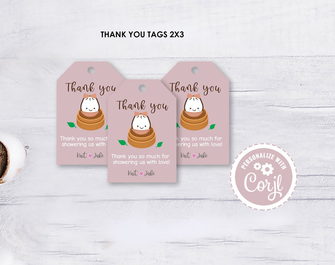 Dumpling Thank You, Tag, DIY Edit With Corjl, Pink - Etsy