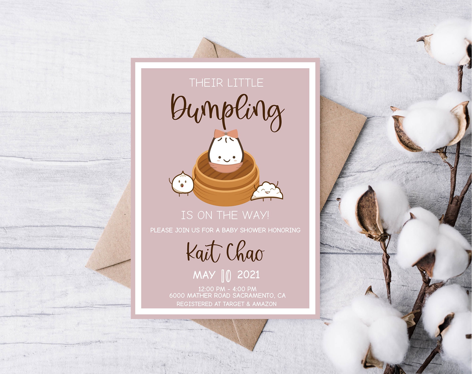 Dumpling Baby Shower Theme Invitations, Dim Sum Baby Shower, DIY ...