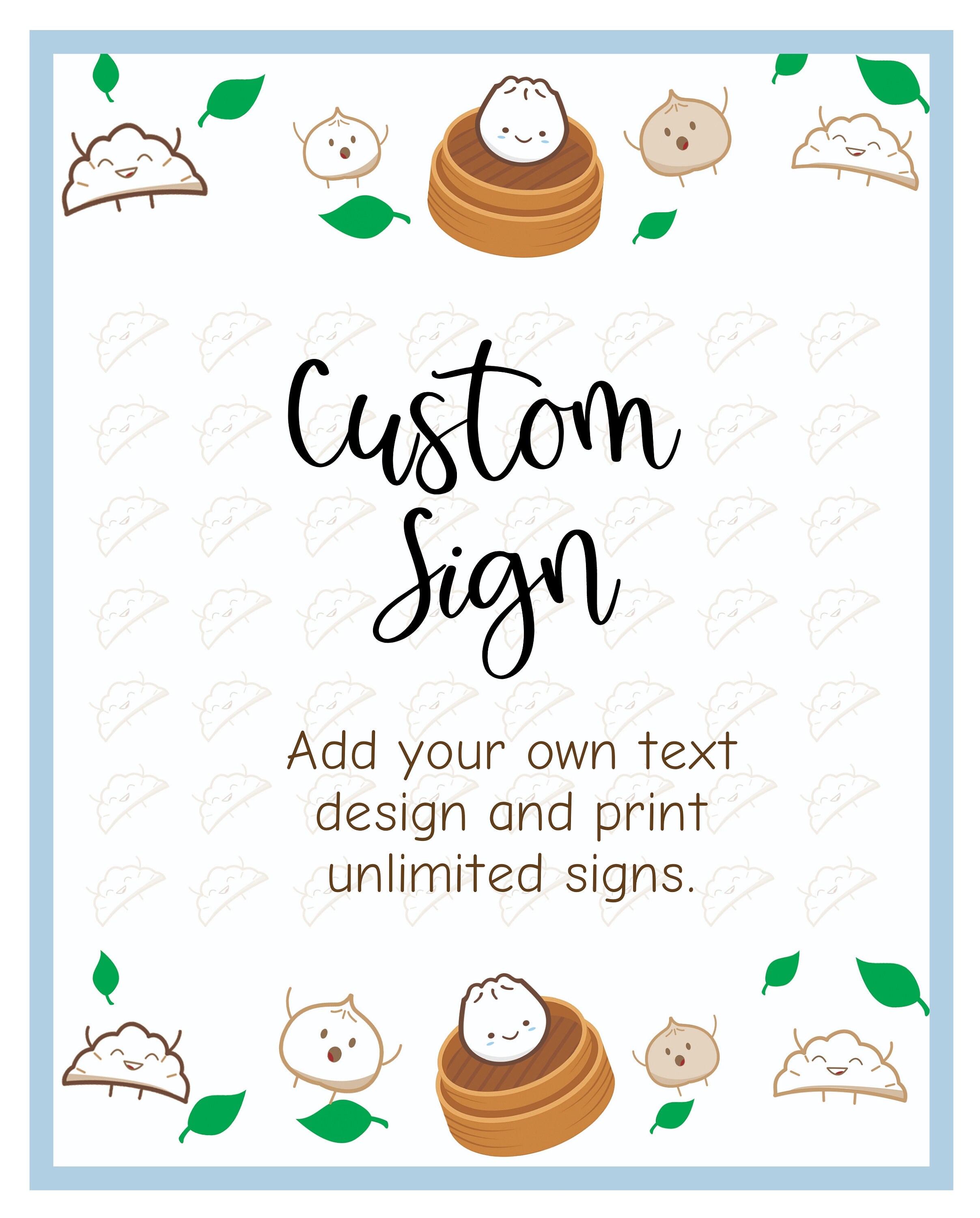 Dumpling Custom Sign, DIY Editable, Edit With Corjl - Etsy