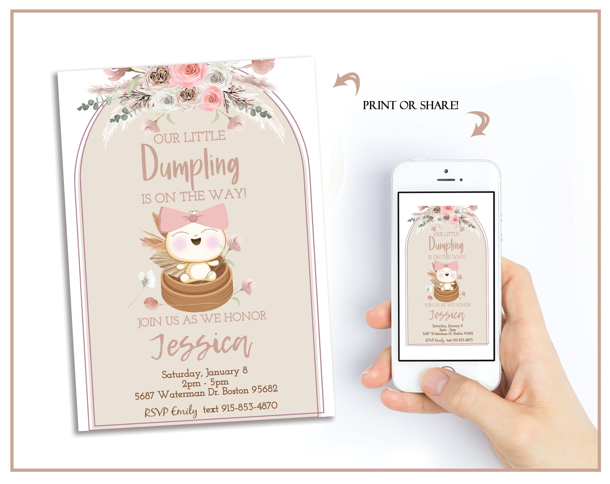 Boho Dumpling Baby Shower Theme Invitations Girl Dim Sum - Etsy
