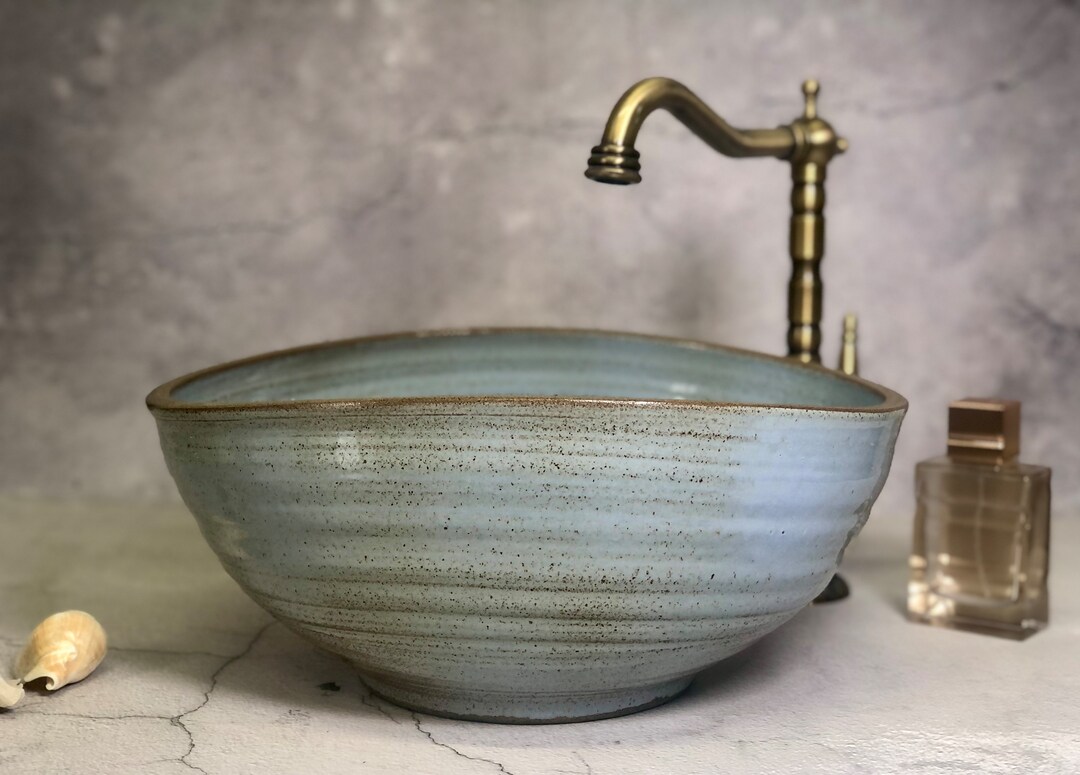 Light Blue Oval Vessel Sink, Pottery Table Top Sink. - Etsy