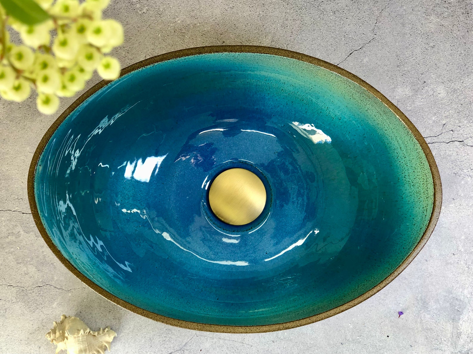 Turquoise Oval Bathroom Vessel Sink, Ceramic Handmade Pottery Wash ...