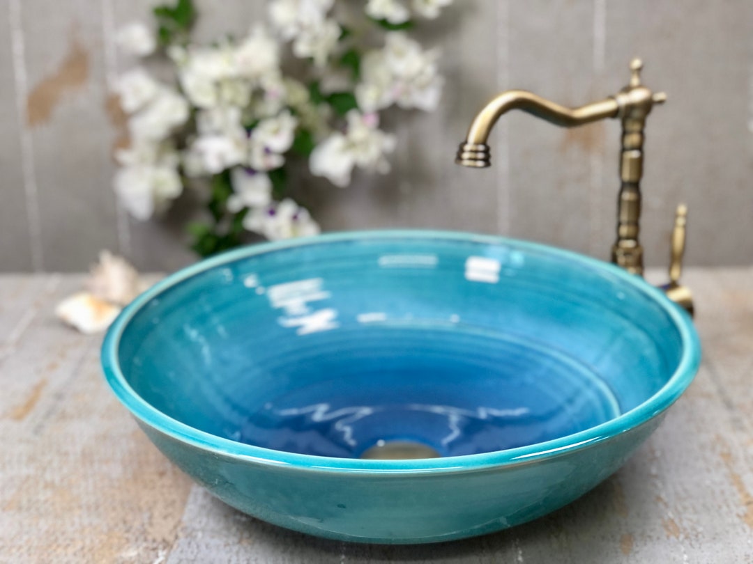 Turquoise & Blue Tabletop Wash Basin - Etsy