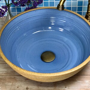 Ceramic Light Blue Vessel Sink, Pottery Hand Made, Rustic Pottery Table ...