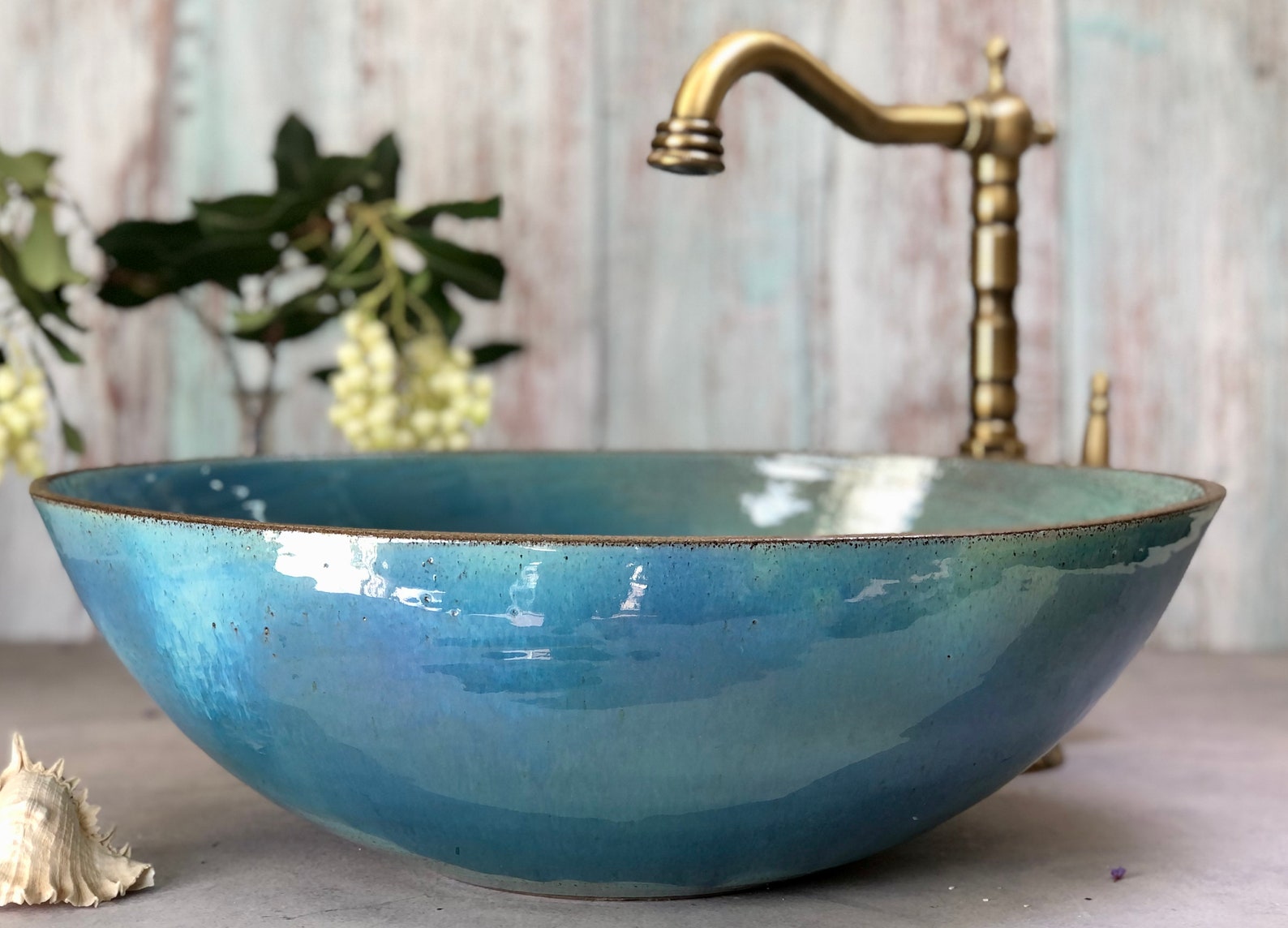 Turquoise Oval Bathroom Vessel Sink, Ceramic Handmade Pottery Wash ...