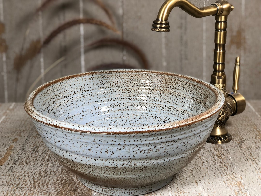Vintage Handcrafted Ceramic Vessel Sink With Spotted Rustic Bronze ...
