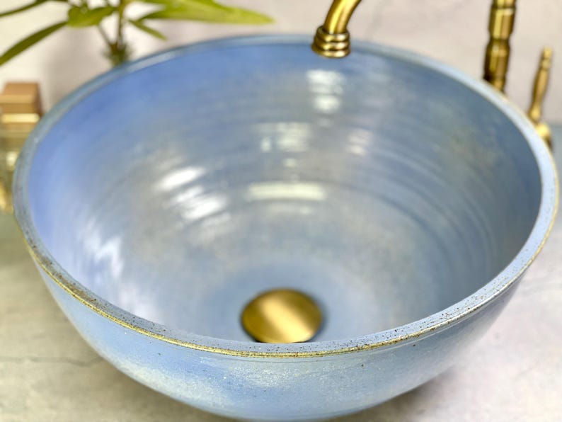 Lavabo in ceramica blu fatto a mano con smalto artigianale, lavabo in ...