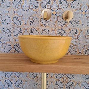 Ceramic Small Vessel Sink, Pottery Hand Made, Spotted Ocher Yellow Top ...