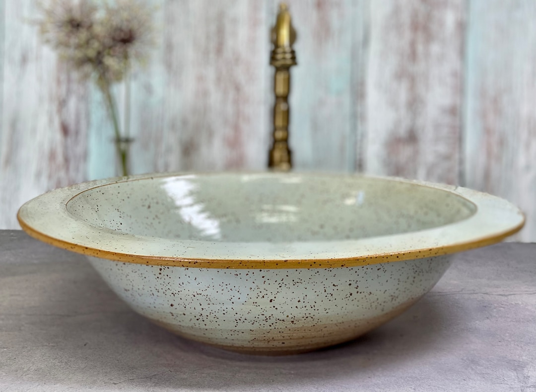 Light Blue Oval Washbasin Vessel Sink - Handmade Rustic Farmhouse ...