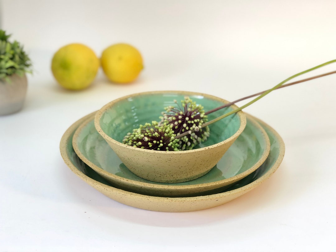 Handmade Green Ceramic Dinnerware Set for 4 - Housewarming Gift - Etsy