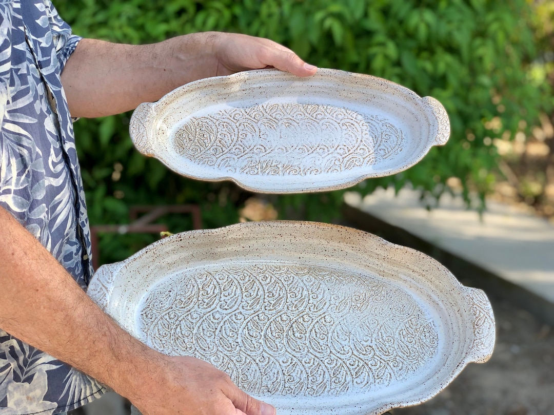 Vintage Handmade Serving Platter Set of 2, Oval Ceramic Serving Dish ...