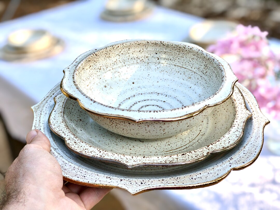 Gold Rimmed Dinnerware Set Vintage Look. - Etsy
