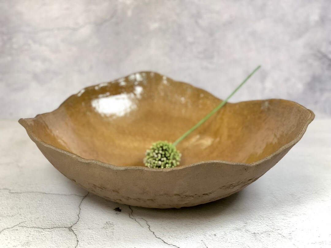Large Rustic Golden Brown Fruit Bowl. Ceramic Basket, Natural Center ...