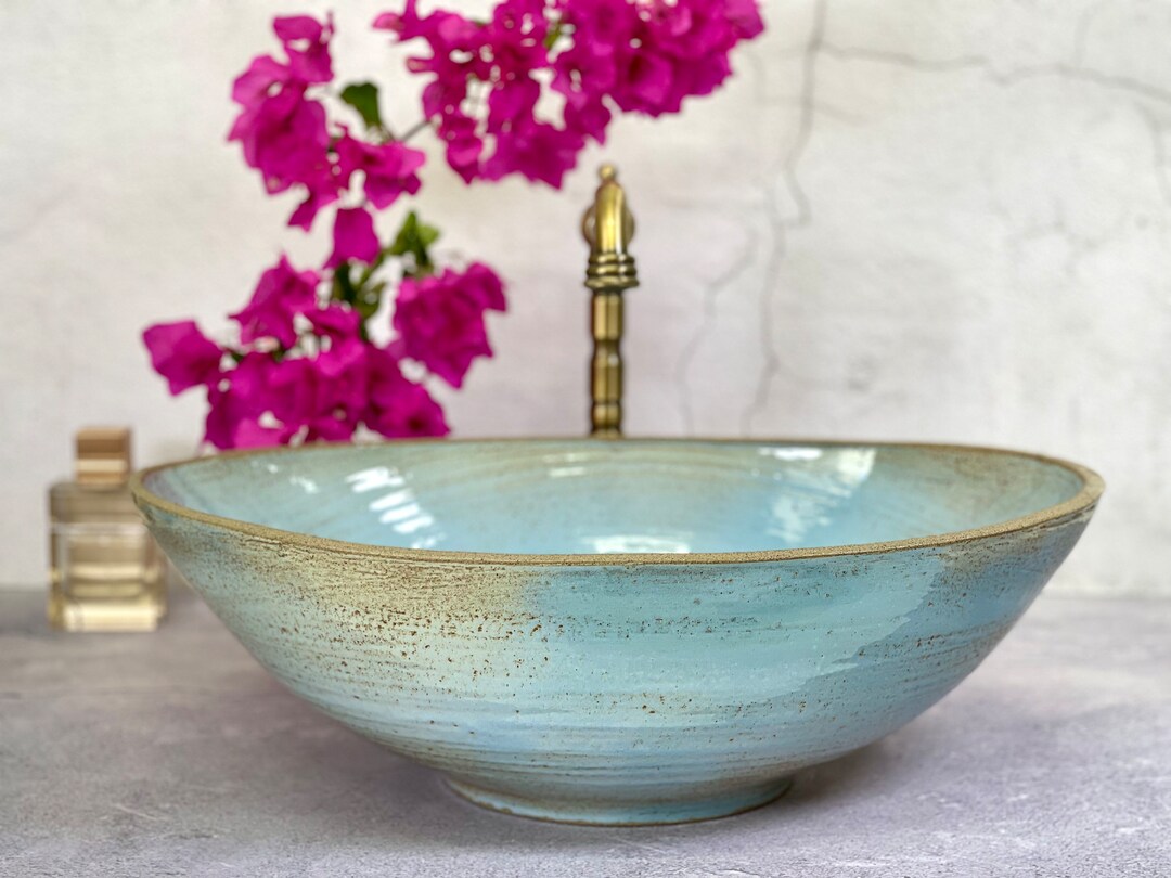 Oval Pottery Vessel Sink | Handmade Elliptic Ceramic Basin, Soft Light ...