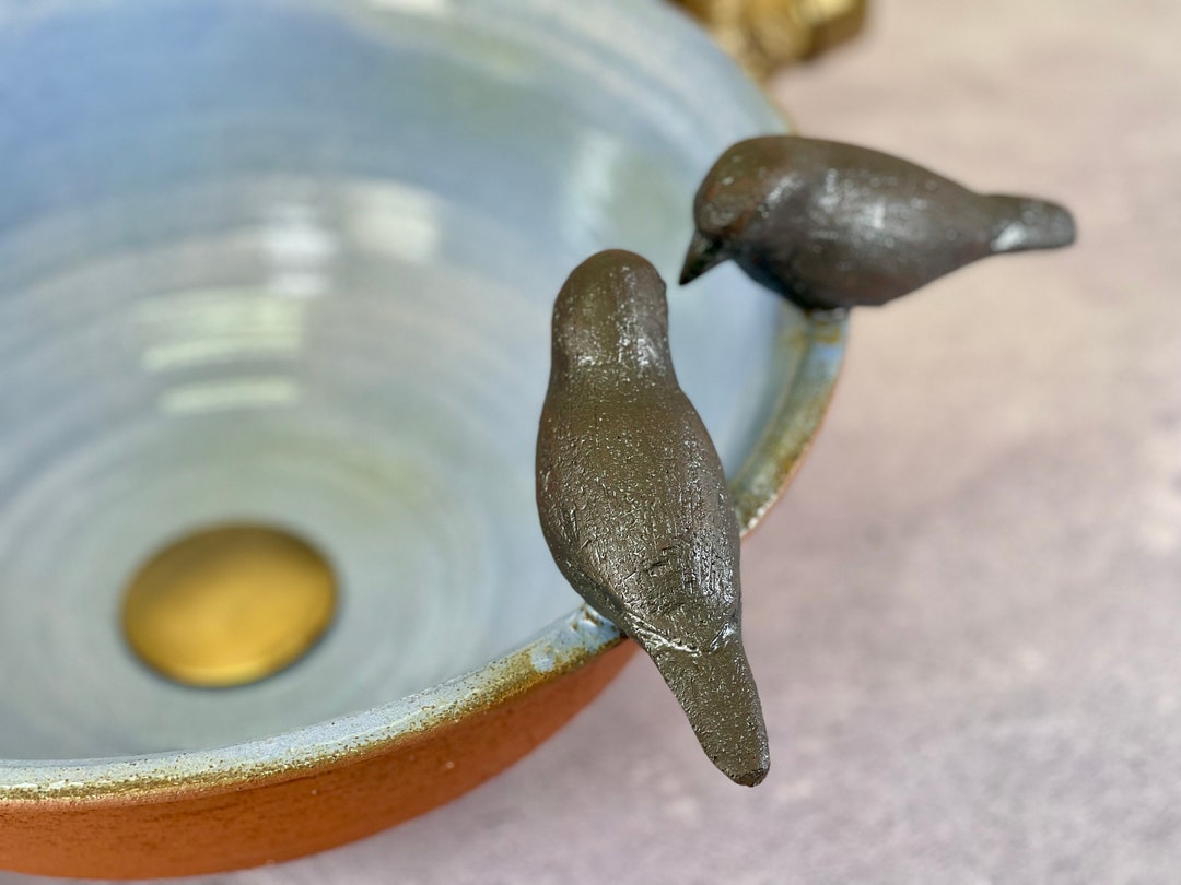 Handmade Light Blue Ceramic Vessel Sink - Rustic Love Birds Wash Basin ...