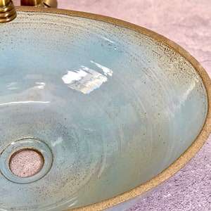Oval Pottery Vessel Sink | Handmade Elliptic Ceramic Basin, Soft Light ...