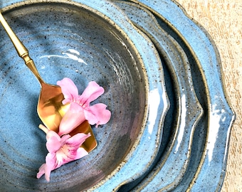 Blue Ceramic Dinnerware Set | Ocean Glaze Stoneware Plates & Bowls ...