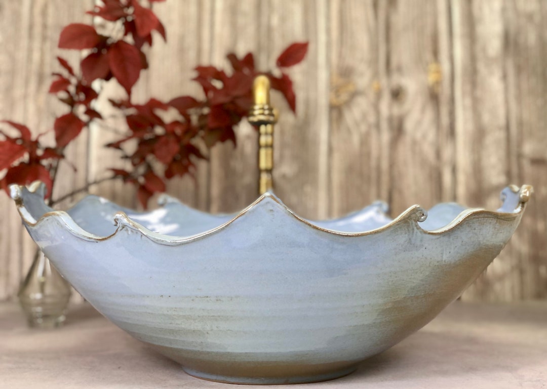 Unique Blue Oval Pottery Vessel Sink | Handmade Ceramic Basin With Wave ...