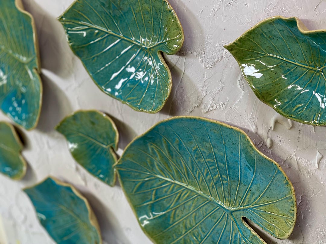 Ceramic Wall Decor - Set of 8 Handmade Leaf-shaped Wall Tiles - Etsy