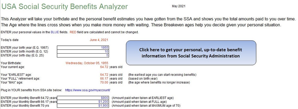 USA Social Security Payout Comparison MS Excel Spreadsheet | Etsy