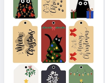 Digital Download Gift Tags, Cat Gift Tags, Christmas Cat Gift Tags ...