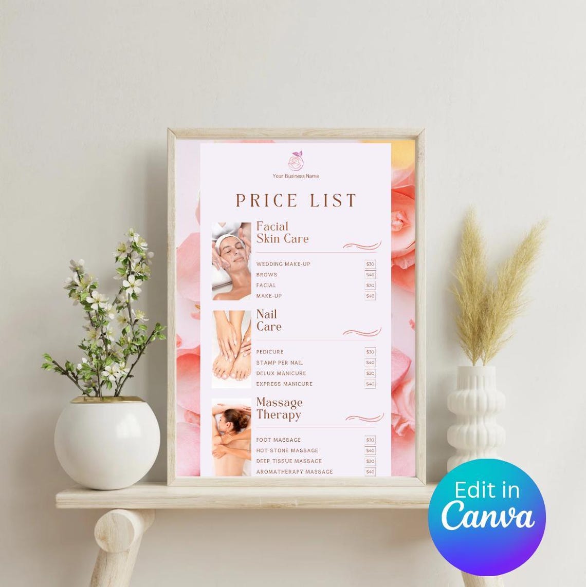 Editable Salon Price List Template: Beauty Business Canva Sign (digital ...