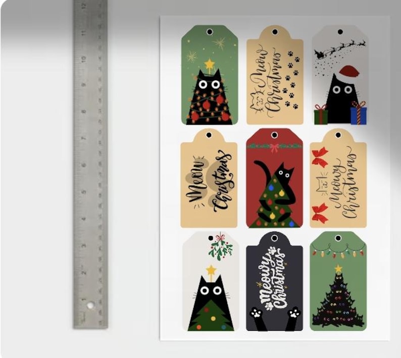 Printable Christmas Cat Gift Tags, Digital Christmas Gift Tags, Cat ...