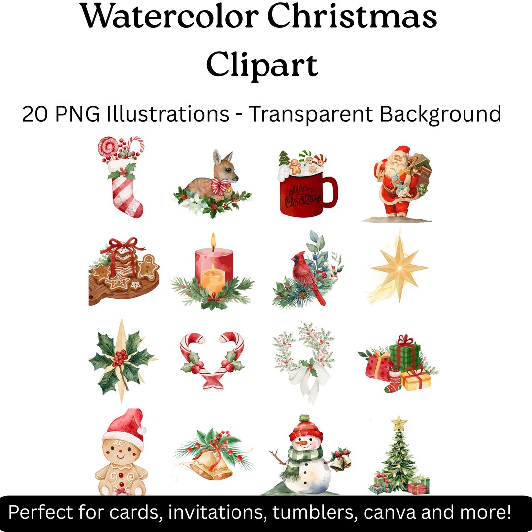 Christmas Clipart | Holiday PNG Illustrations (instant Download) - Etsy