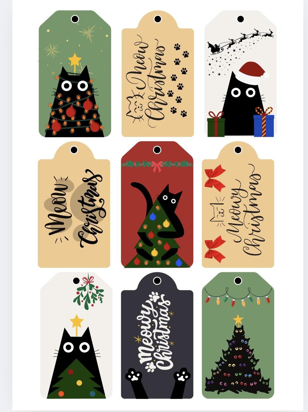 Printable Christmas Cat Gift Tags, Holiday Kitty Designs (A4 PDF) - Etsy