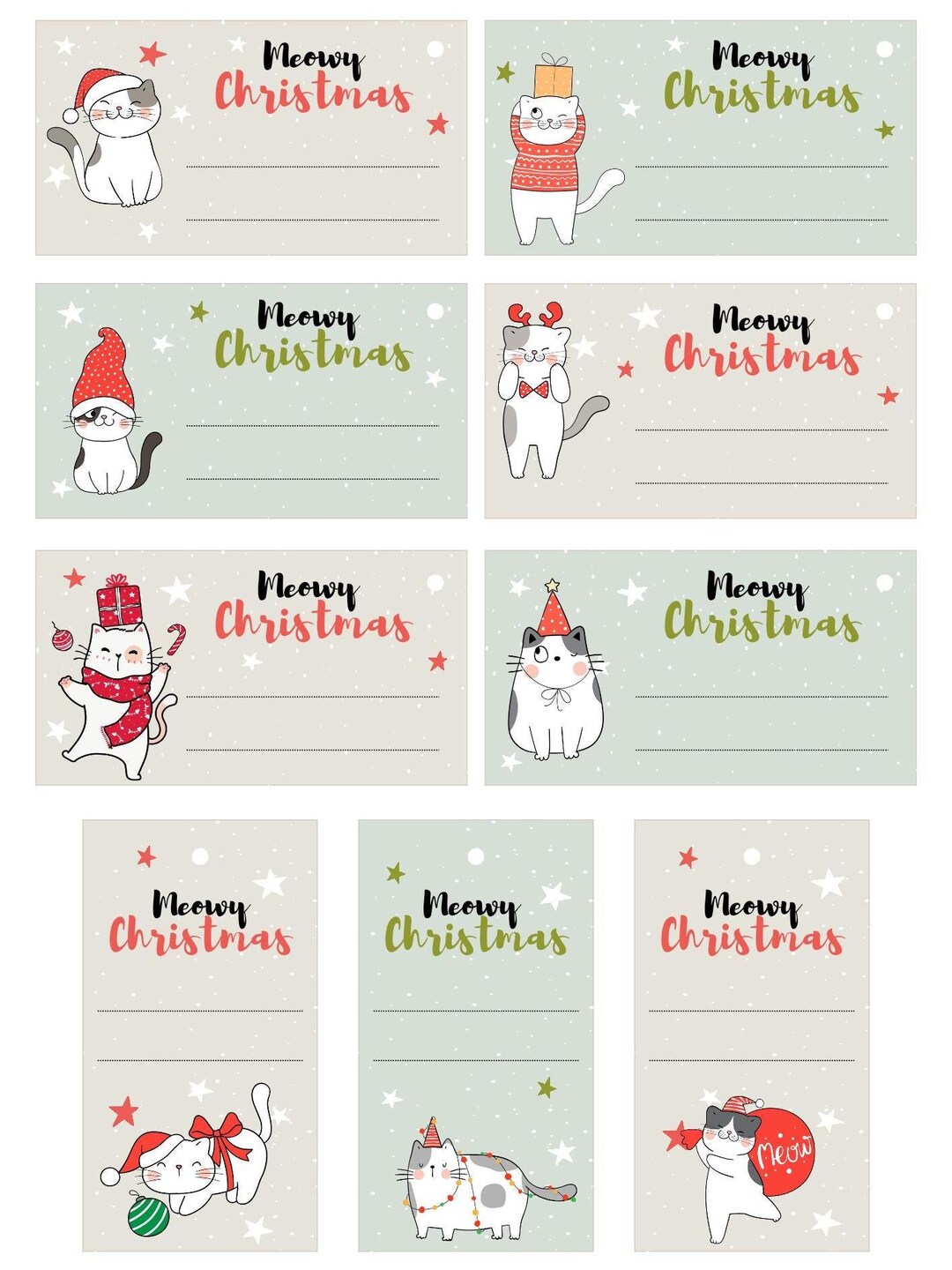 Printable Christmas Cat Gift Tags, Holiday Kitty Design (digital ...