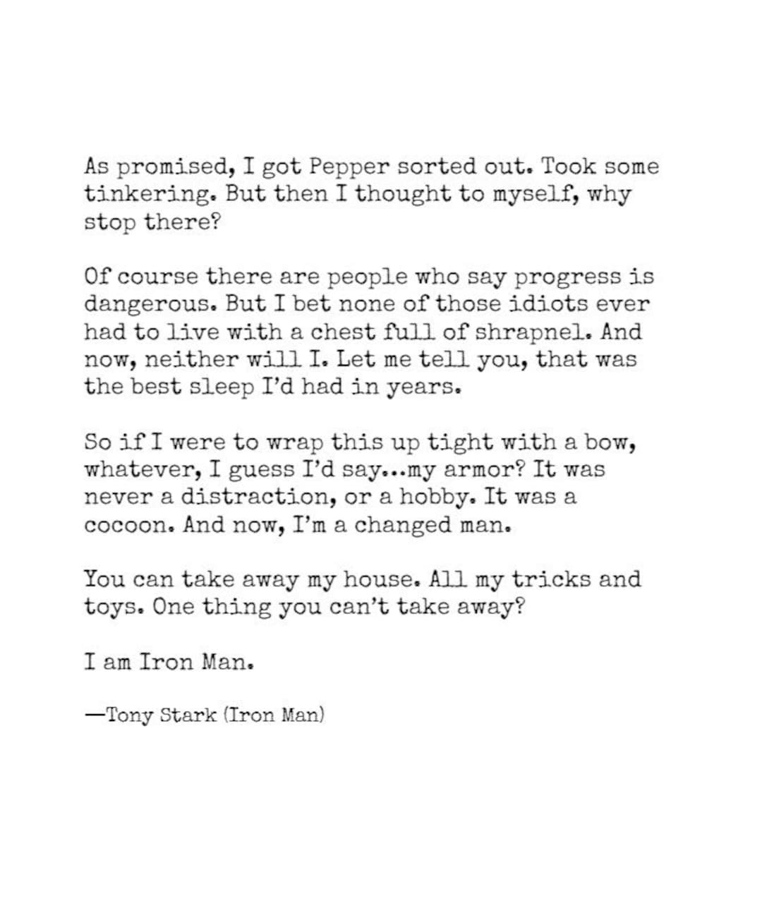 Tony Stark "i Am Iron Man" Speech, End of Iron Man 3 - Etsy