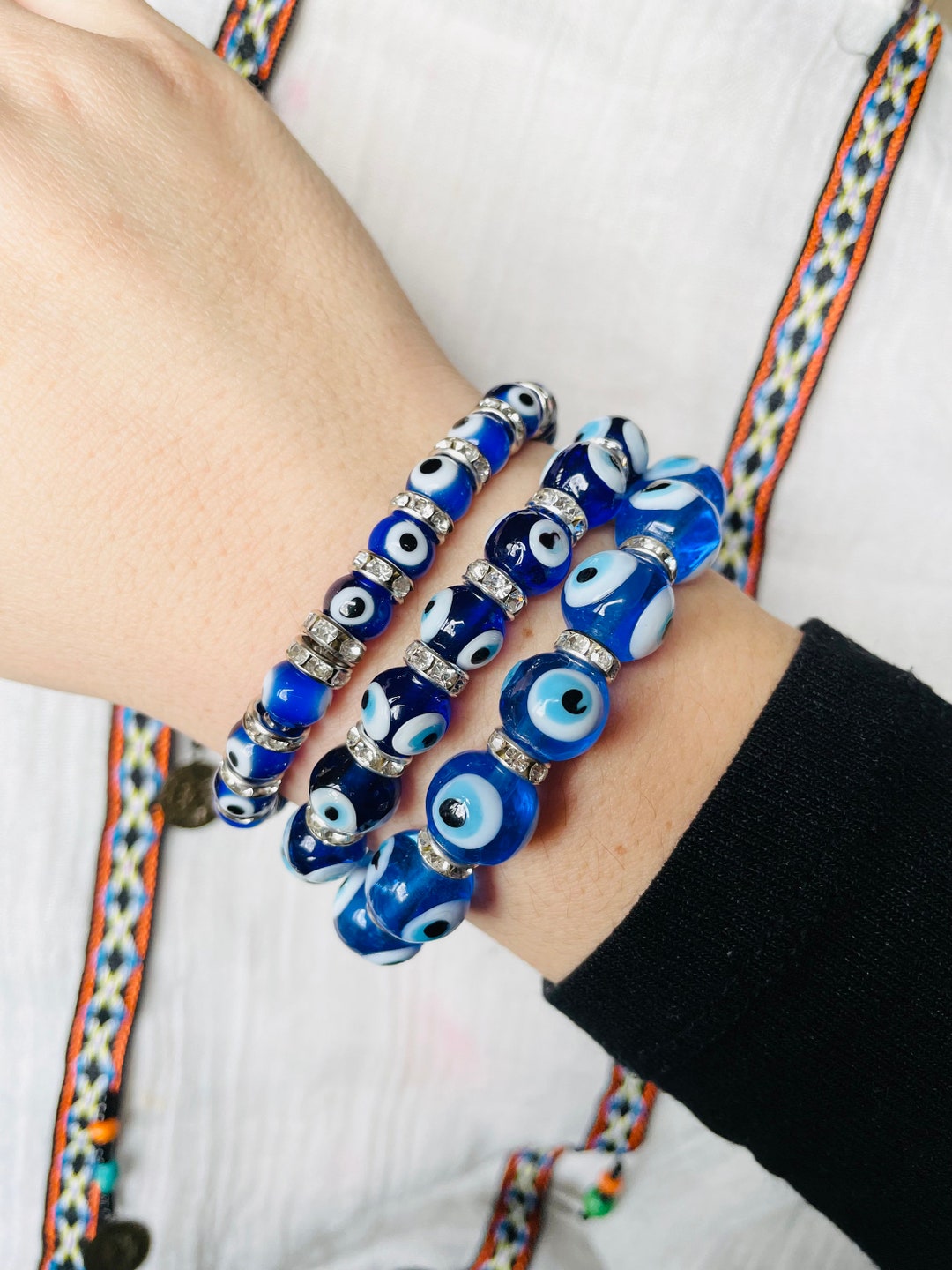 Evil Eye Bracelet - Blue Glass Eye Bracelet - Big Glass Beaded Evil Eye ...