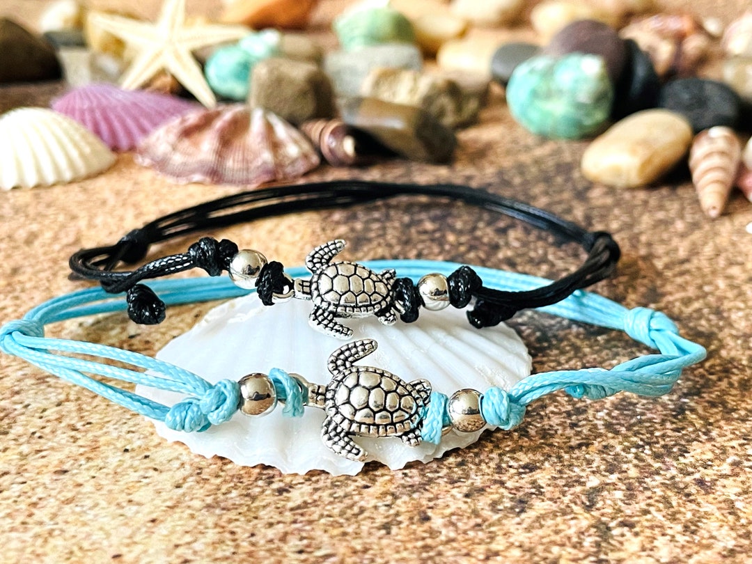 Turtle Rope Anklet - Black Thread Turtle Ankle Bracelet - Adjustable ...