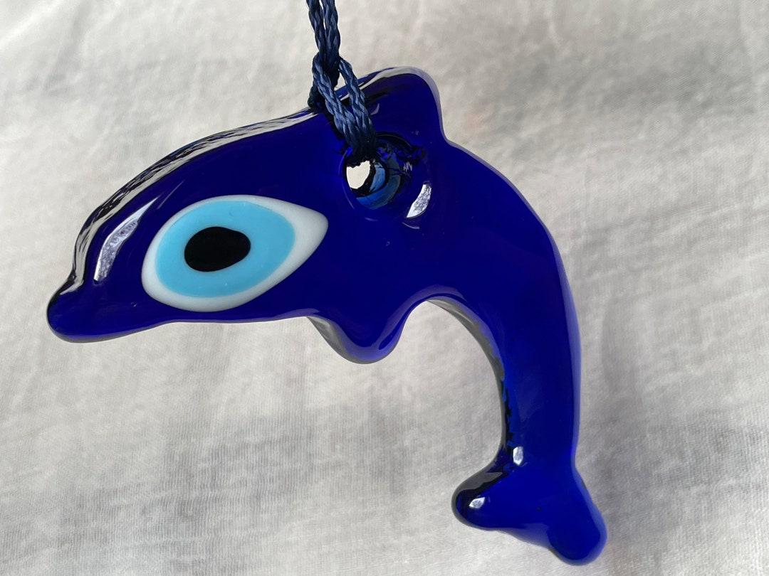 Evil Eye Dolphin Figure - Car Charm - 12 CM Glass Nazar Dolphin Wall ...