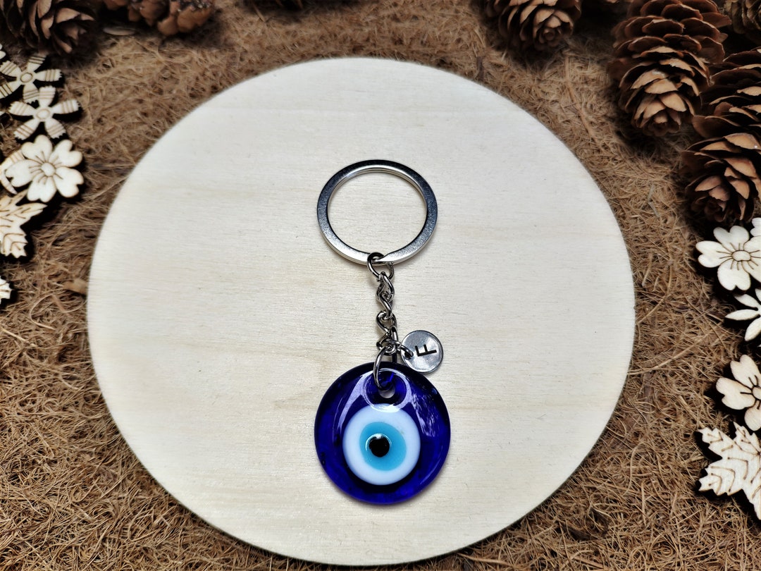 Personalized Evil Eye Keychain - Evil Eye Accessories - Round Blue Eye ...
