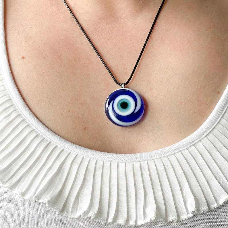 Glasaugen Halskette - Einzigartige Blaue Evil Eye Halskette - Schwarzer ...