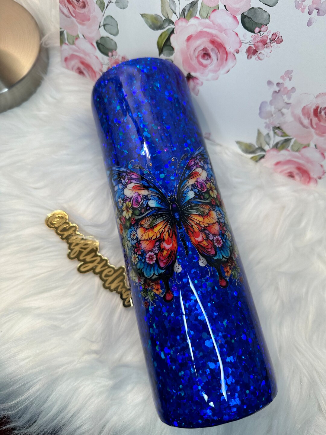 30oz Butterfly and Blue Glitter Cup Tumbler - Etsy