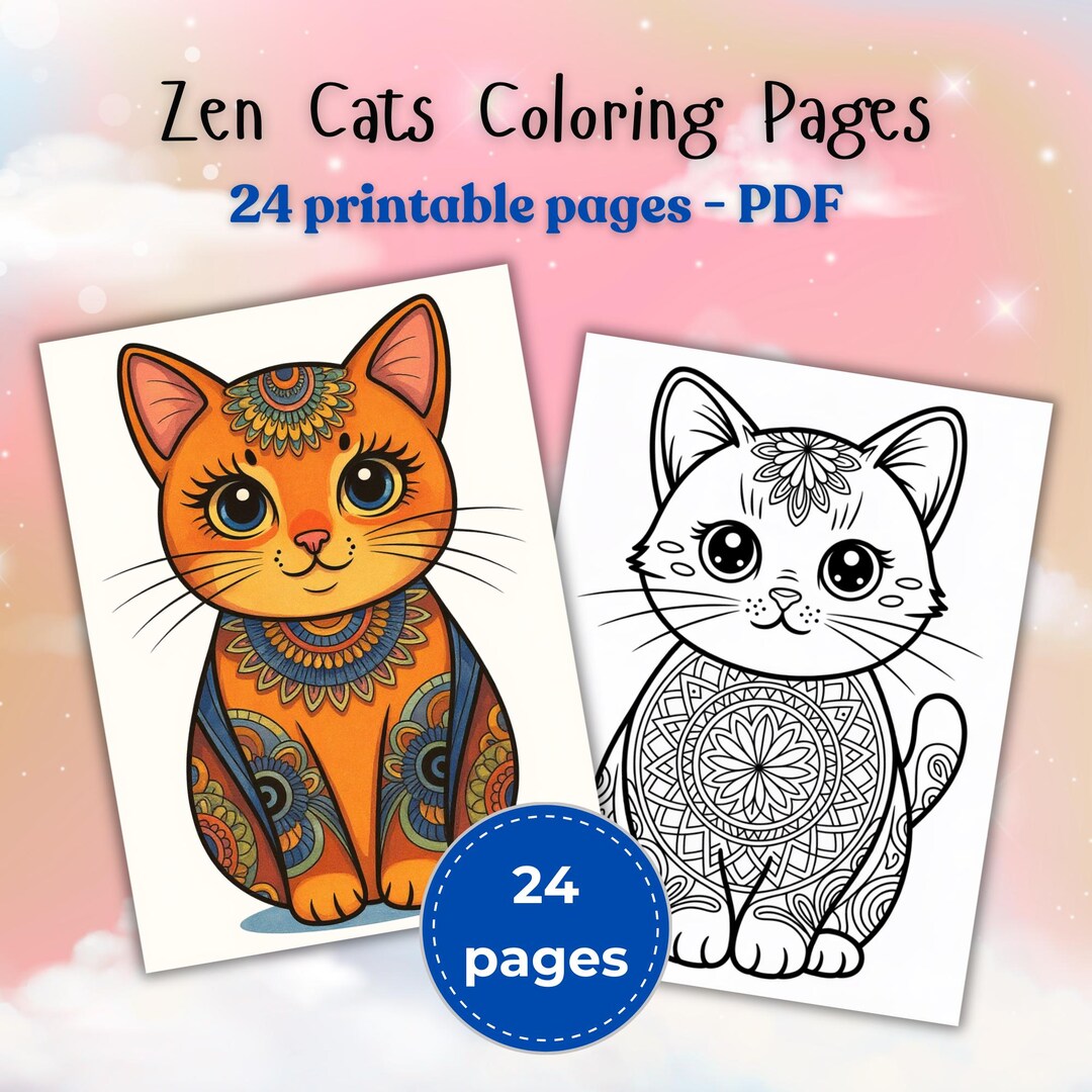 Zen Cats Coloring Pages - 24 Printable Mandala Cat Designs - Instant ...
