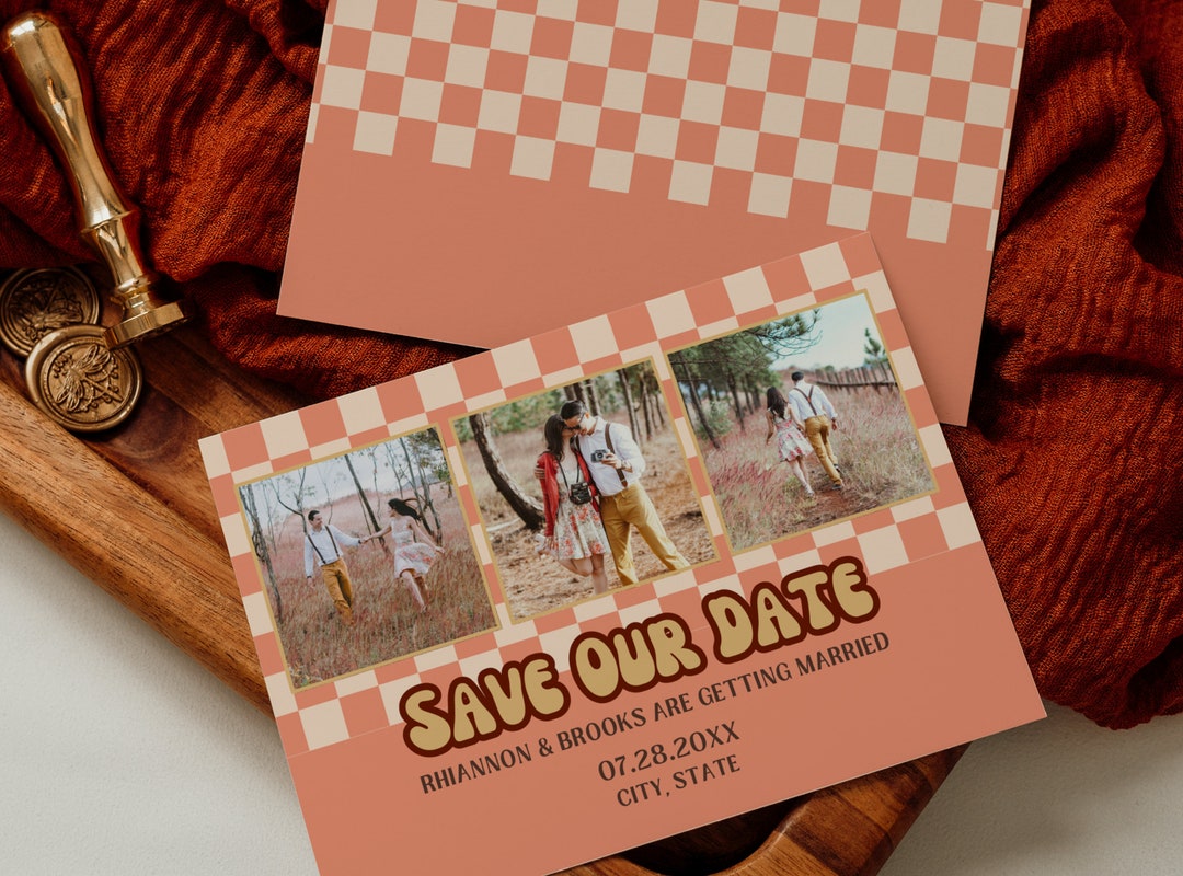 Retro Save the Date Cards, Groovy Save the Dates, Funky Canva Editable ...