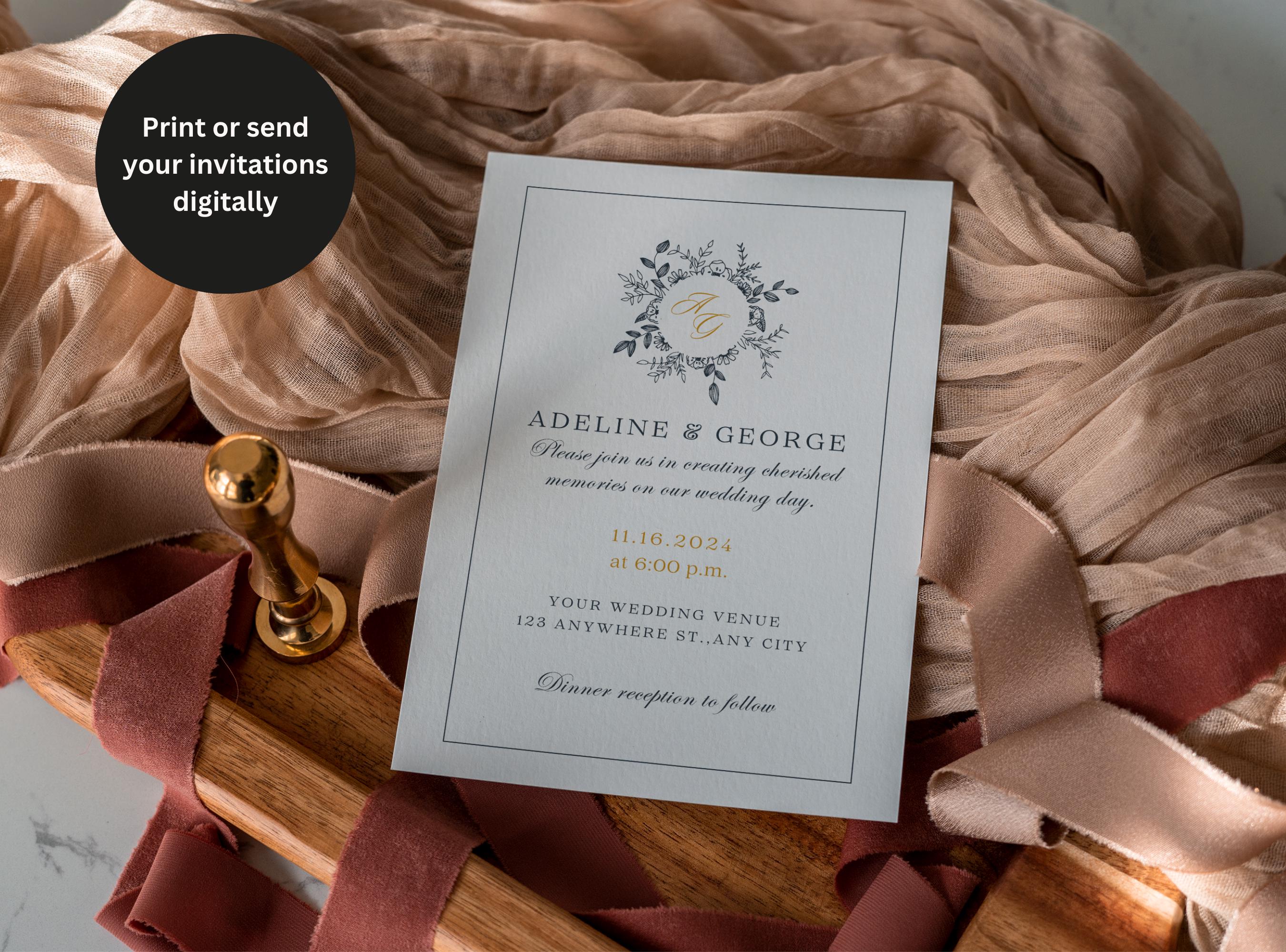 Cottagecore Wedding Invitation Template, Blue and Yellow Fairytale ...