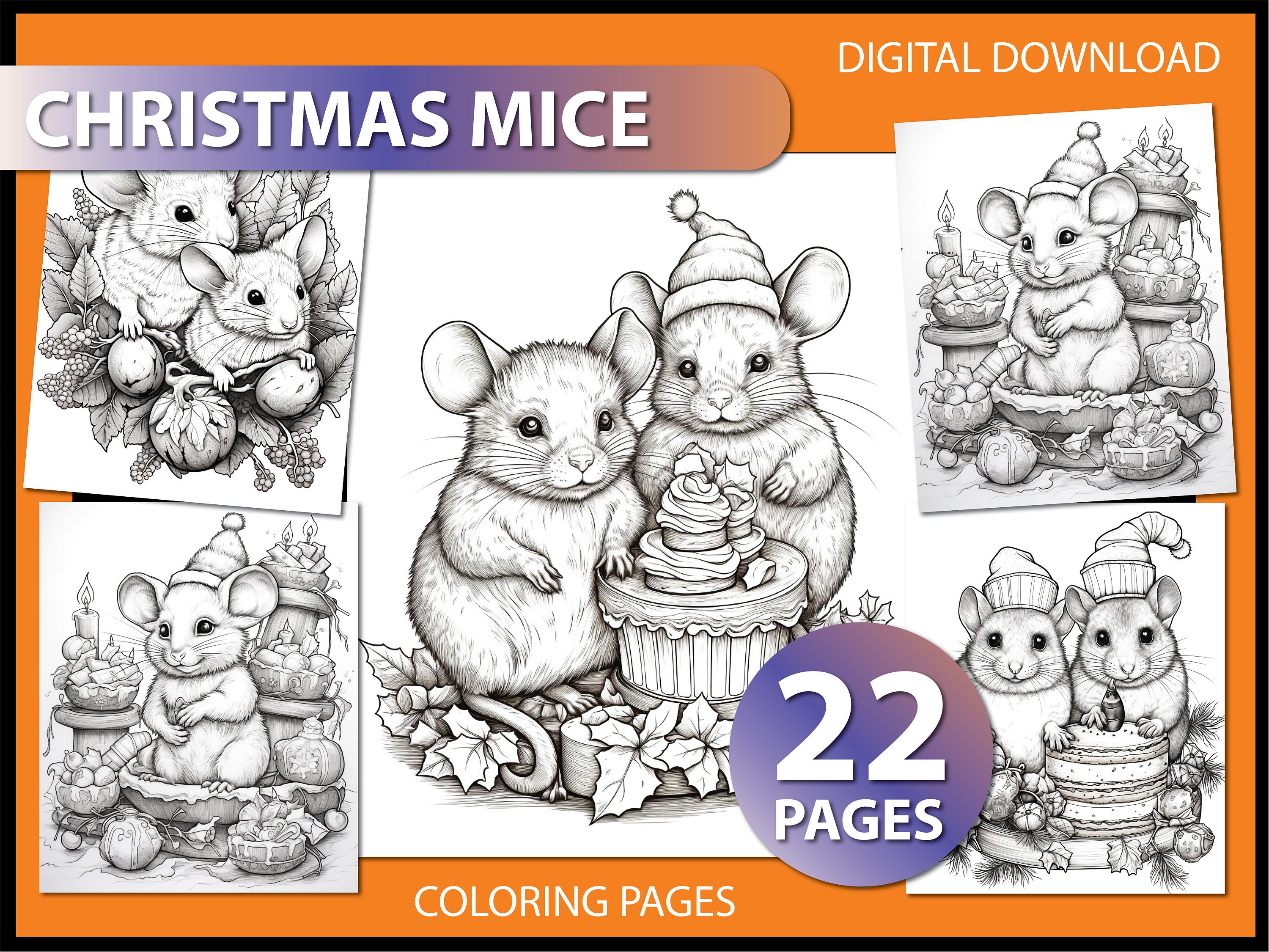 Christmas Mice: Adult Coloring Page Christmas Coloring Pages Mice ...