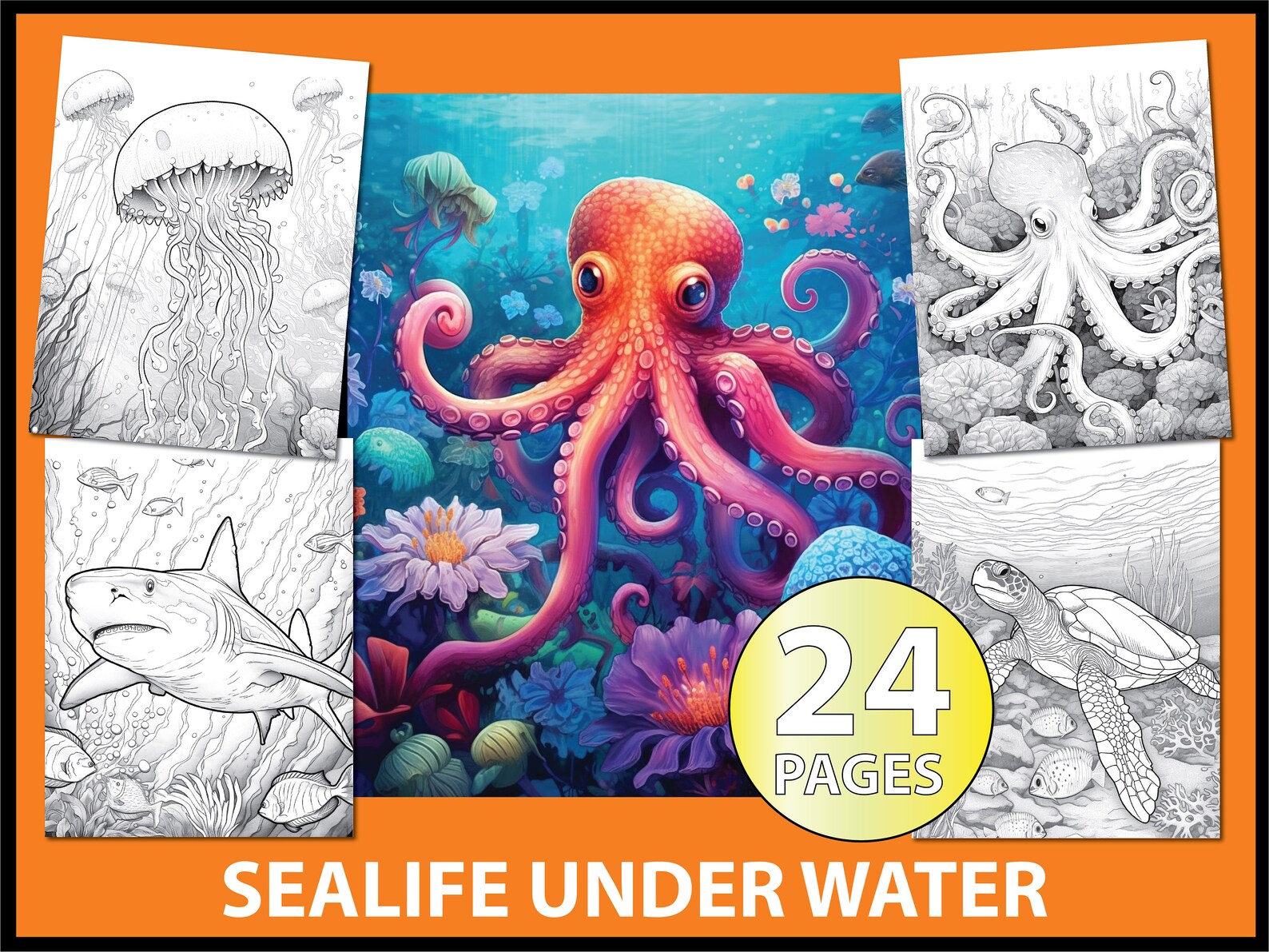 Underwater Sealife Coloring Page for Adults - Coloring Book - Fish ...