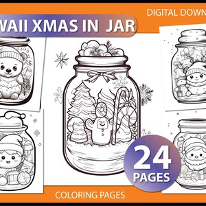 Kawaii Christmas in a Jar: Adult Coloring Page - Christmas Coloring ...