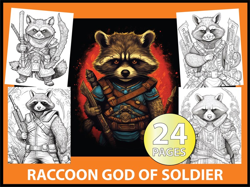 Racoon God of Soldier Coloring Page for Adults Raccoon - Etsy UK