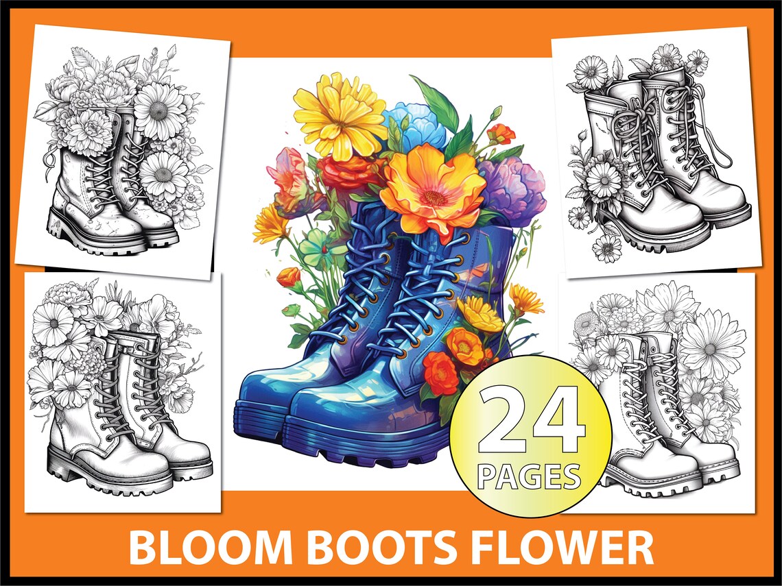 Blooming Splendor: Bloom Boots Coloring Pages for Adults - Etsy