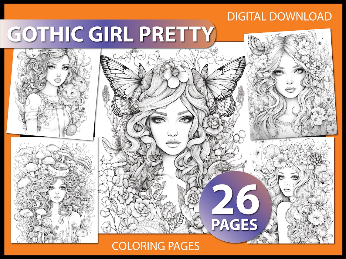 Gothic Girl Pretty Coloring Pages for Adult Coloring Book Gothic ...